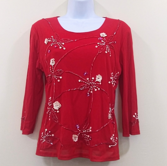 Tops | Red Sequin Bead Top | Poshmark